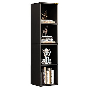 ALISENED 4 Cube Small Bookshelf, Narrow Storage Organizer Shelf, Wooden Corner Bookcase, Modern Thin Cubes Storage Organizer Display Shelving for Bedroom, Library, Living Room, Home, Office, Black