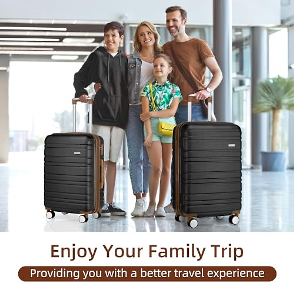 LARVENDER Luggage Sets 4 Piece, Expandable Hardside Suitcase Sets with Spinner Wheels TSA Locks, Lightweight Rolling luggage for Men and Women, Black