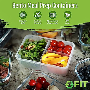 FIT Strong & Healthy Bento Lunch Box & Meal Prep Containers, Food & Snack Storage for Adults & Kids, Microwave, Freezer, & Dishwasher Safe, Reusable, Airtight Lid, Removable Compartments, 39oz, 2 Pack
