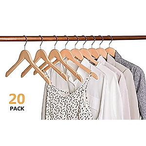 Amber Home Smooth Natural Finish Solid Wood Shirt Dress Hangers 20 Pack, Sturdy Wooden Coat Hangers with Precisely Notches, Clothes Hangers for Jacket, Camisole, Bridal (Natural, 20)