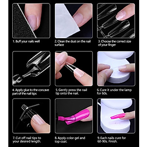 Yevyo 500 Pcs Clear Gel X Nail Tips Coffin Nail Tips False Nail Tips, Acrylic Fake Nail Soft Medium Coffin Shape Nail Extension Tips Extra Long Nail Tips Full Cover Nail Tips for Nail Arts DIY Home