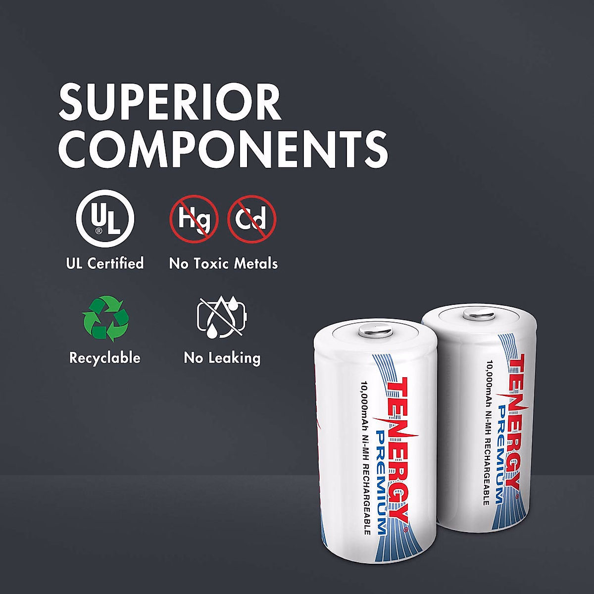 Tenergy Premium High Capacity NiMH Rechargeable Battery Combo Pack, Includes All Battery Sizes 8xAA 8xAAA 4xC 4xD 2x9V Rechargeable Batteries, 26 Pack