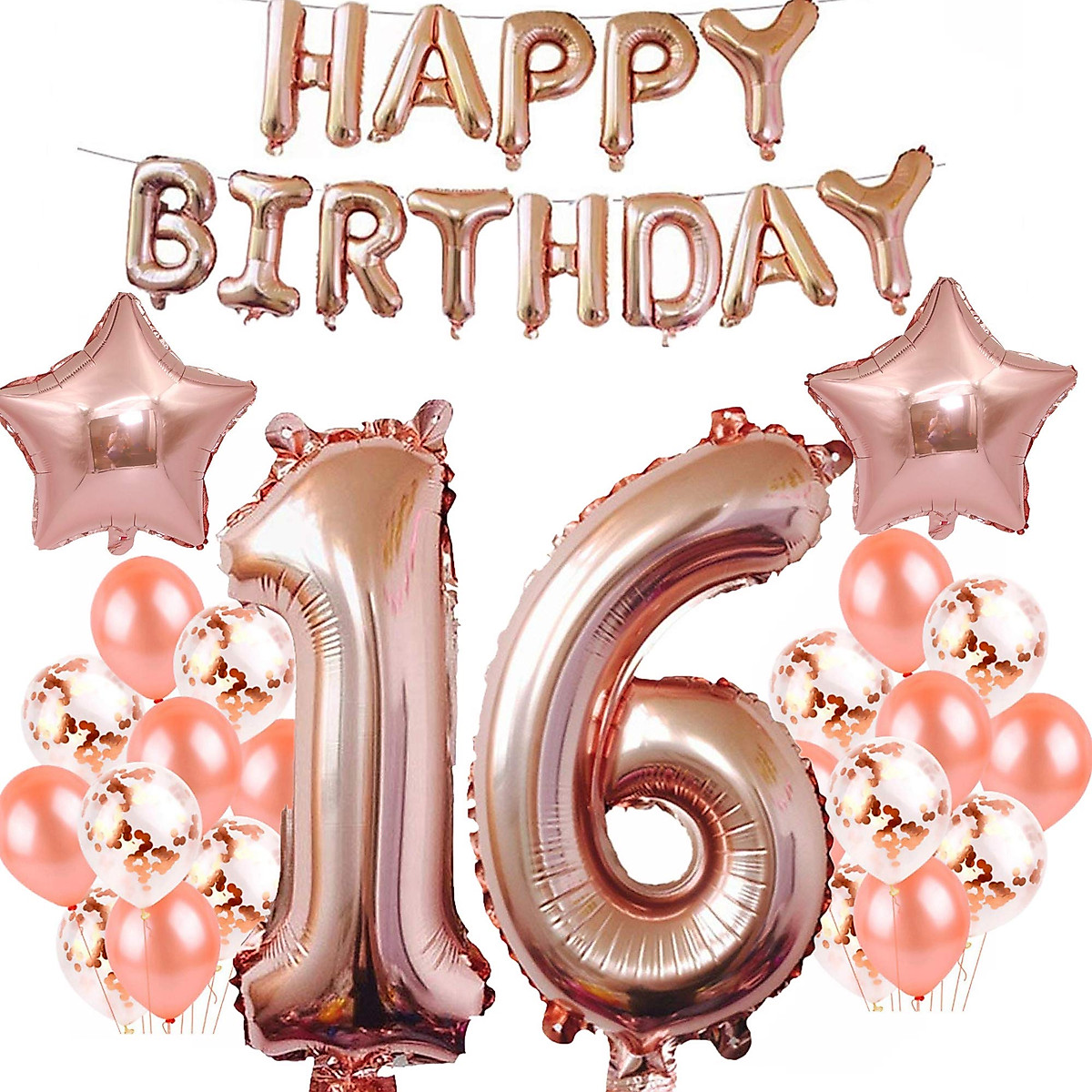 16th Birthday Decorations Party Supplies, Jumbo Rose Gold Foil Balloons for Birthday Party Supplies,Anniversary Events Decorations and Graduation Decorations Sweet 16 Party,16th Anniversary