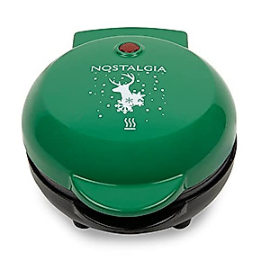 Nostalgia MyMini Personal Electric Reindeer Waffle Maker, 5-Inch Cooking Surface, Waffle Iron for Hash Browns, French Toast, Grilled Cheese, Quesadilla, Brownies, Cookies, Green