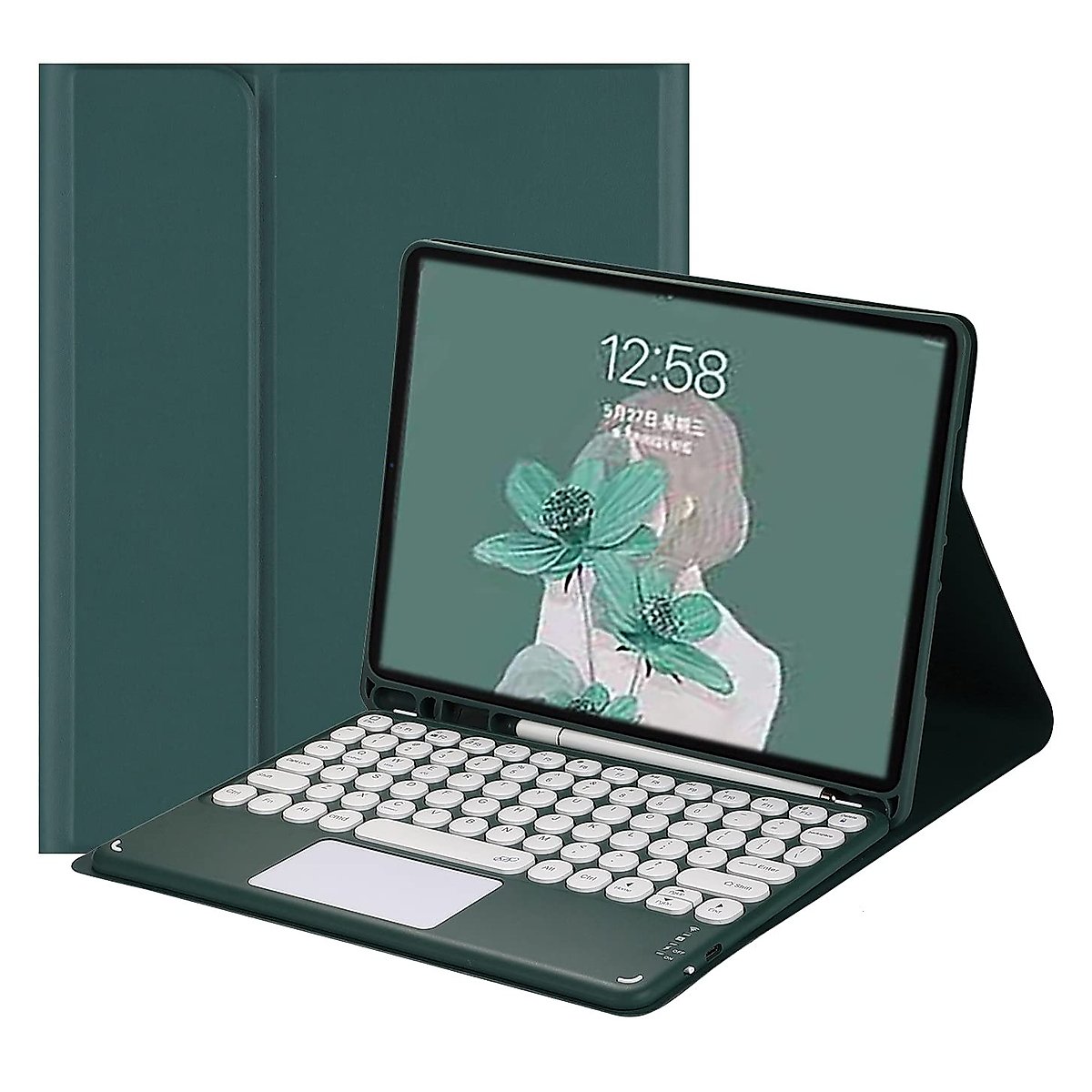 HENGHUI Touch Keyboard Case for Galaxy Tab S6 Lite 10.4 inch 2024/2022/2020 Keyboard Case with Touchpad Detachable Keyboard Cute Round Key Color Keyboard Cover (DarkGreen)