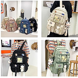 KUJIAPIN Casual School Backpack For Teen Girls Boys with Cute Pin Accessories Plush Pendant