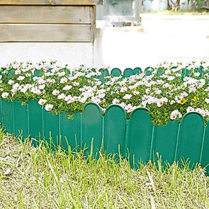 Worth Garden 10 Feet Landscape Edging - Flexible Green Outdoor Decorative Plastic Border Edging Short Mini Fence 6'' H x 10' L - Edge for Lawn Yard