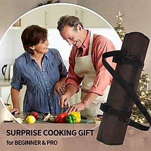 Knife Roll, Chef Knife Roll Bag with 11 Slots Plus Zipper Pocket, Waterproof Waxed Canvas Knife Case Holds Size Up to 18'', Knives Roll Bags for Chefs Professional with Adjustable Strap (Brown)