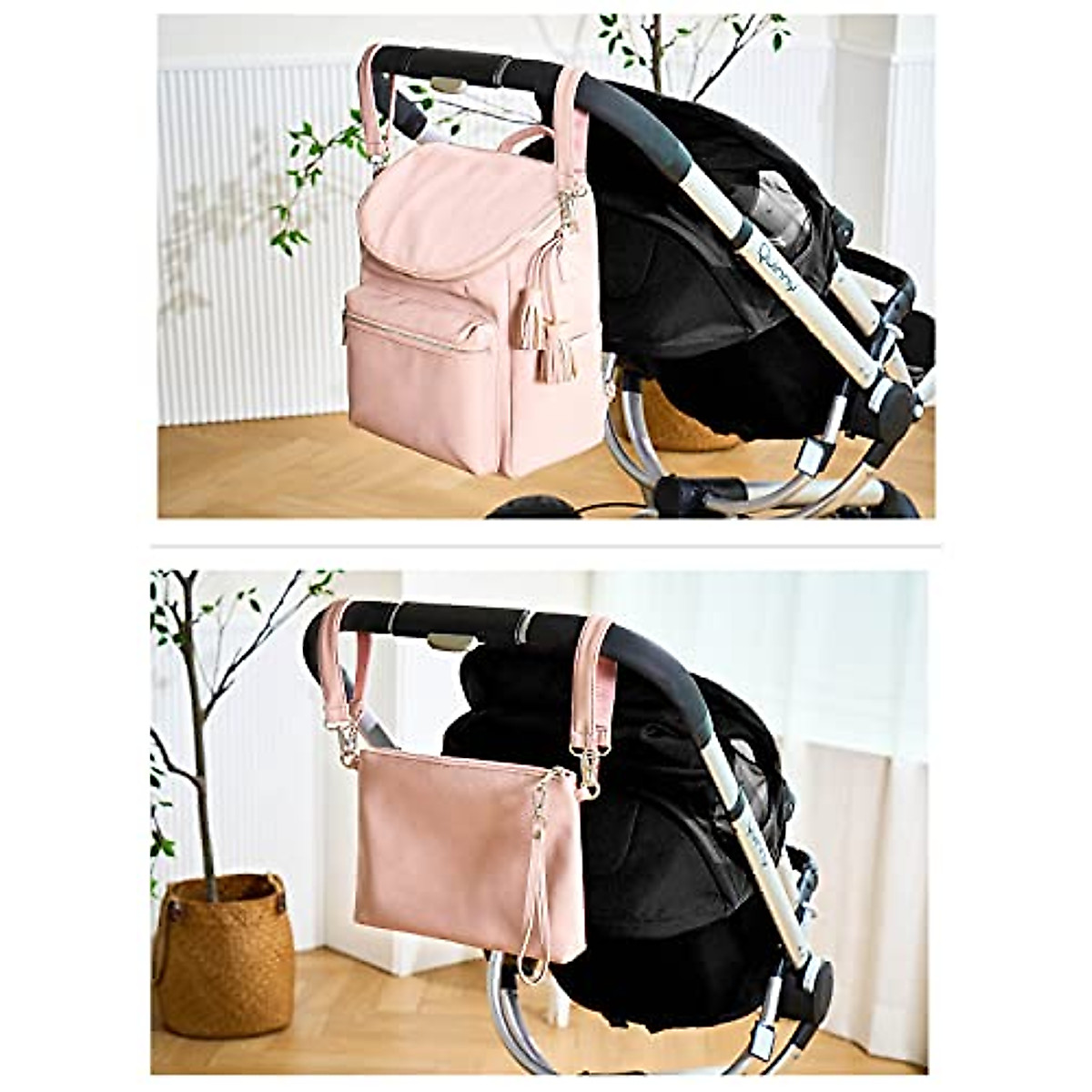 Comfy piks Diaper Bag Backpack, Vegan Leather Backpack with Baby Changing Pad, Stroller Straps and Carry Pouch, Convertible Baby Travel Bag with Insulated Pockets for Diapers, Bottles, Toys, Clothes