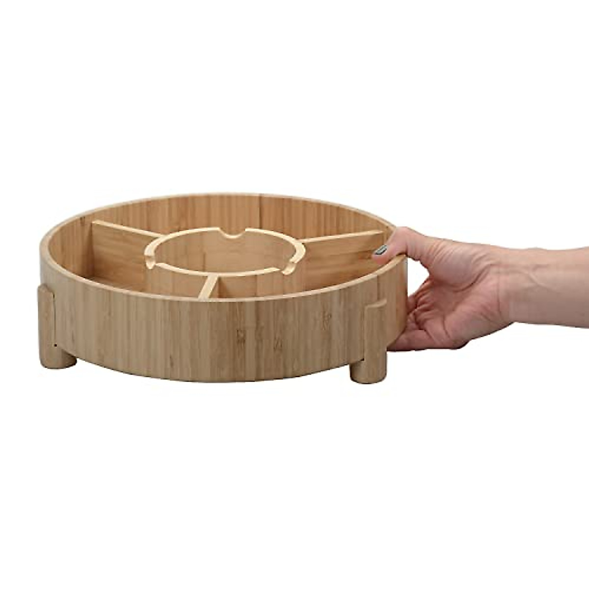 MobileVision Bamboo Serving Platter for Entertaining, Four Compartments & Easy Carrying Design, Chips, Fruits, Vegetables, Dips, Nuts, Bread and more