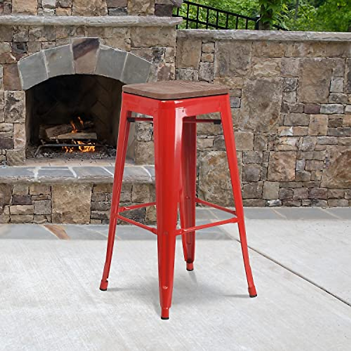 Flash Furniture Lily 4 Pk. 30" High Backless Red Metal Barstool with Square Wood Seat
