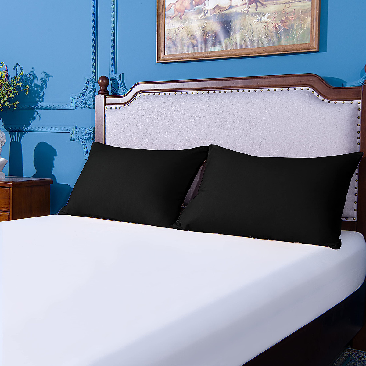 NTBAY Queen Pillowcase Set - 4 Pack Brushed Microfiber 20x30 Pillowcases - Soft, Wrinkle-Free, Fade-Resistant, Stain-Resistant, Black Pillowcases with Envelope Closure - 20x30 Inches, Black