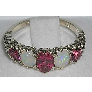 LetsBuyGold 925 Sterling Silver Natural Pink Tourmaline and Opal Womens Band Ring - Size 5