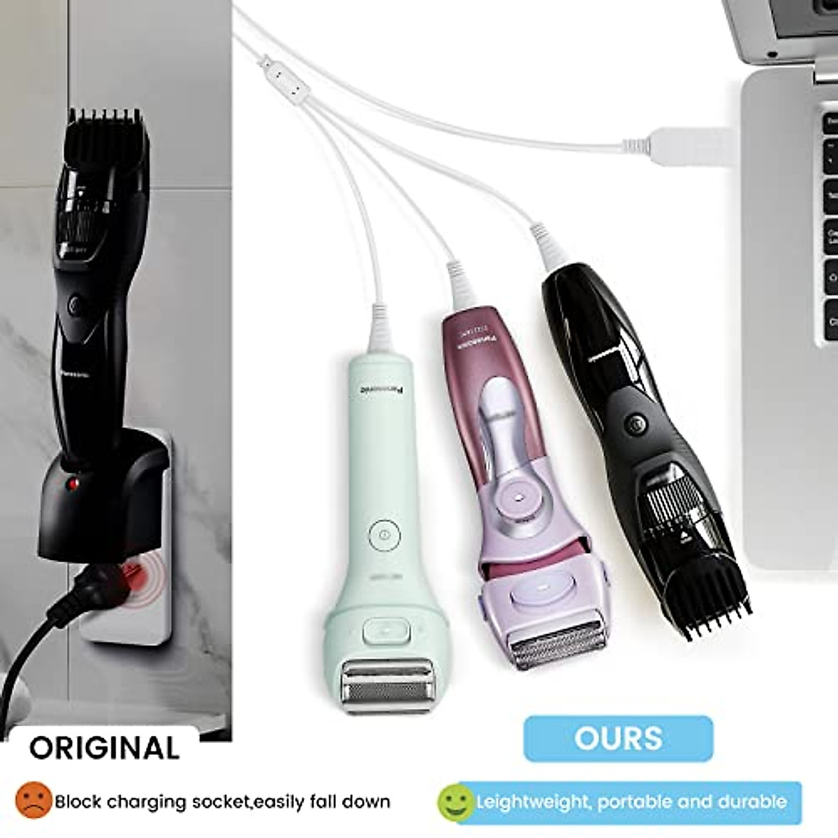 Charger Replacement for Panasonic Shaver ER-GB42-K, ES2216PC, ES-WL80-V Wet Dry Trimmer, 3-in-1 Charging Cord for Women Electric Razor, with Cleaning Brush