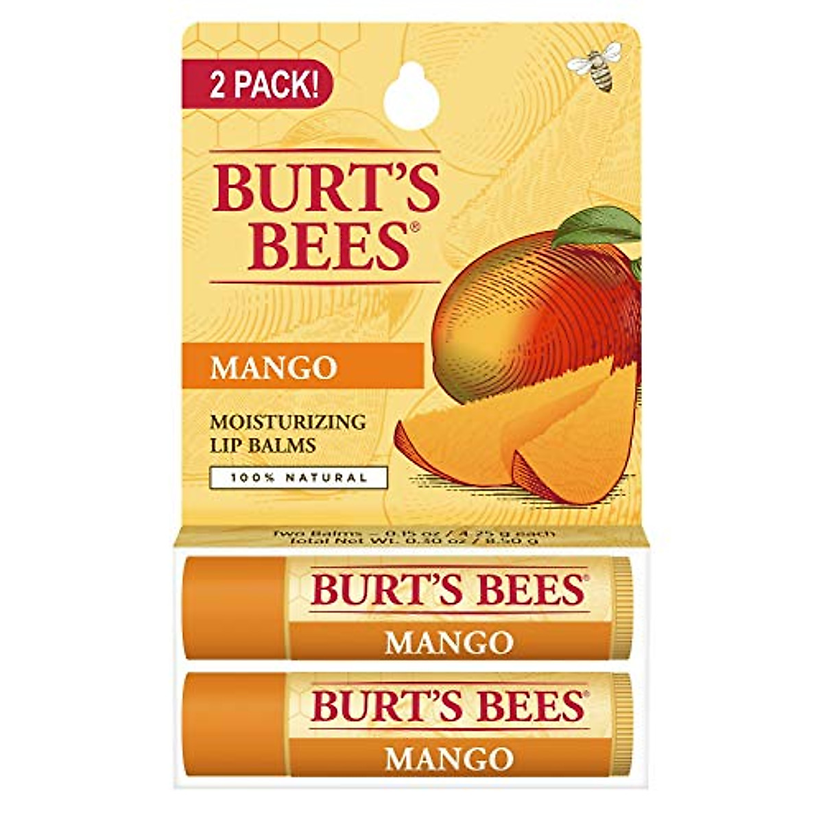 Burt's Bees Lip Balm - Mango, Lip Moisturizer With Responsibly Sourced Beeswax, Tint-Free, Natural Origin Conditioning Treatment, 2 Tubes, 0.15 oz.