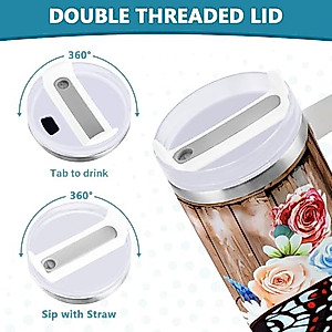 Rustic Butterfly Floral 40 Oz Tumbler with Handle and Straw, Stainless Steel Coffee Mug, Insulated Coffee Cups with Lids