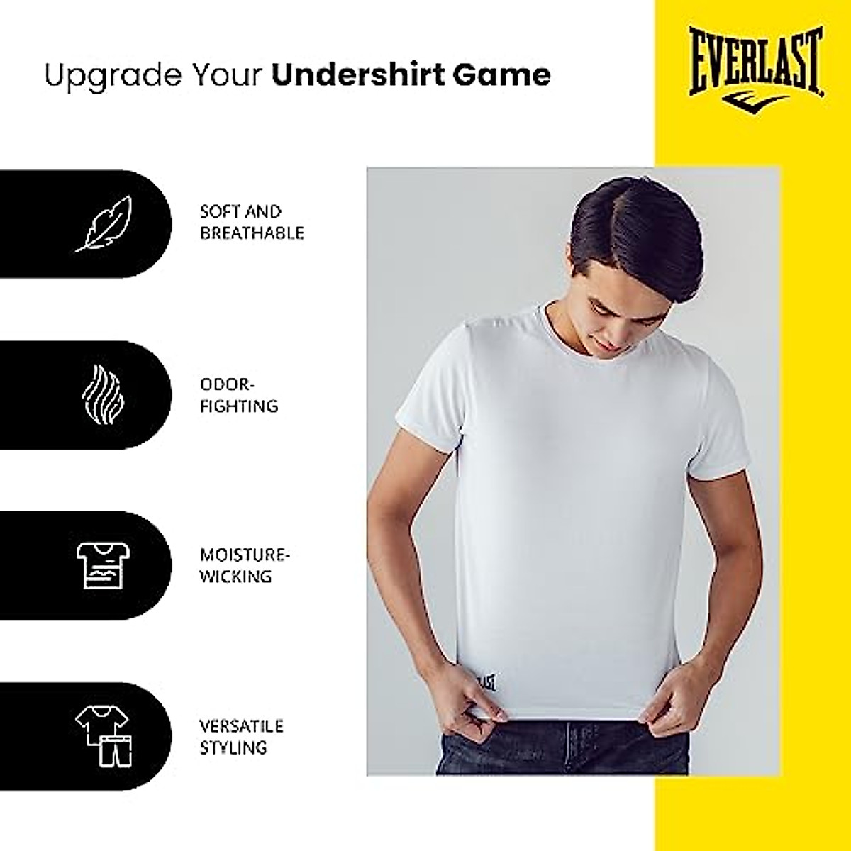 Everlast 6-Pack Men's Essential Crew Neck Undershirts – Breathable, Tagless, Cotton Mens T Shirt – T Shirts for Men Pack (L, White)
