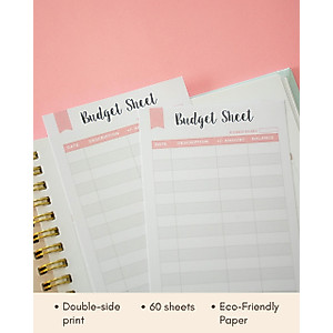 Set of 60 Spending Tracker A6 Budget Sheets I Money Tracker for Budget Planner Binder - Use with Budget Tracker, Budget Folder, Budget Envelopes - Size 3.2 x 6.6 Inches - A6 Budget Binder Inserts