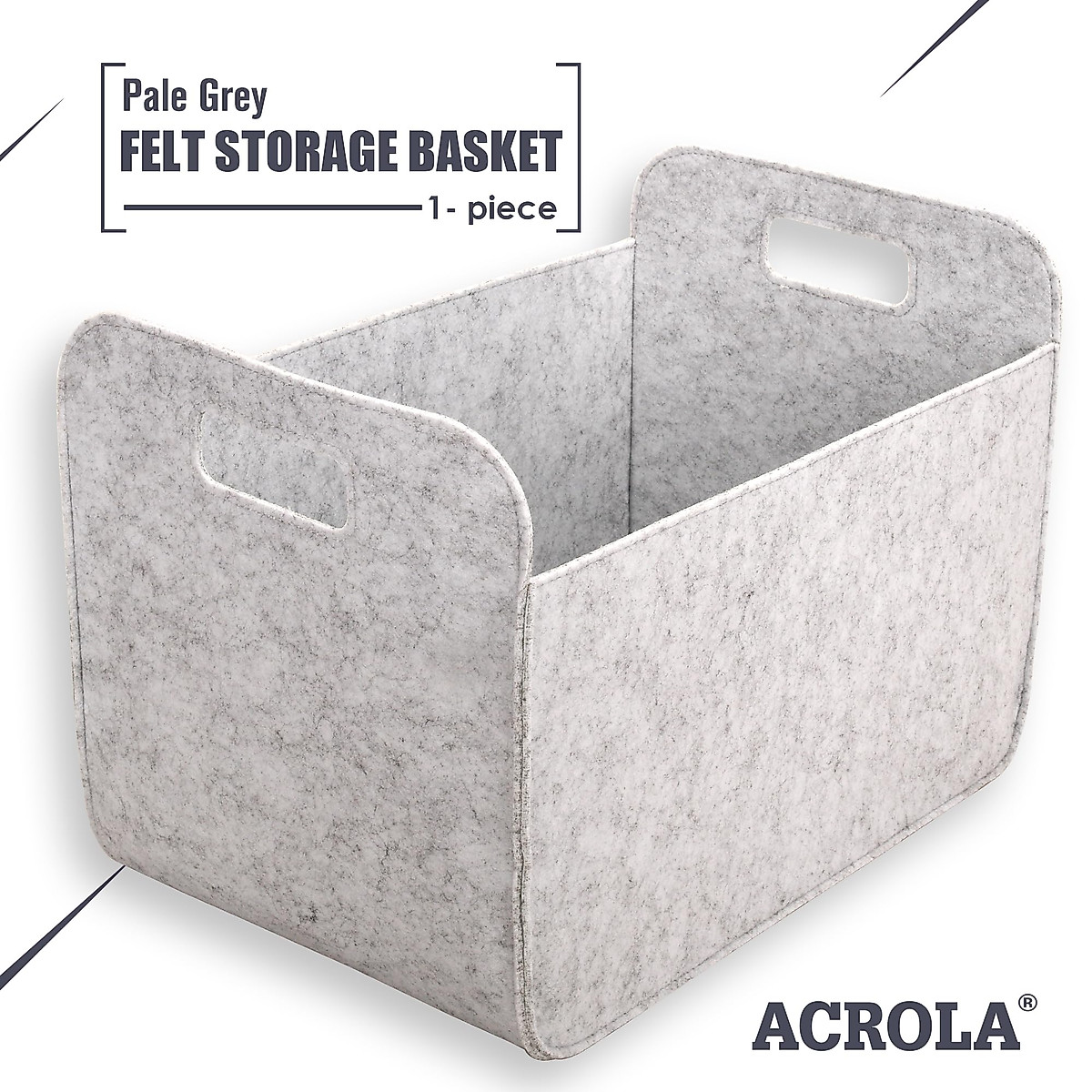 Acrola 15" x 10" Storage Basket Felt Storage Bin Collapsible & Convenient Box Organizer with Carry Handles for Office Bedroom Closet Babies Nursery, Toys, DVD, Books, Laundry Organizing (Light Gray)