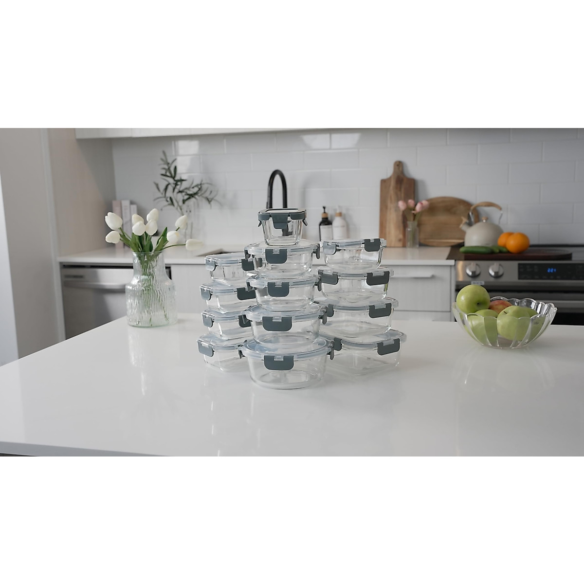 KOBWER 26 Pieces Glass Food Storage Containers with Lids BPA Free Glass Meal Prep Airtight Glass Container Set Microwave Oven Dishwasher Oven Safe Durable Leak Resistant Stackable