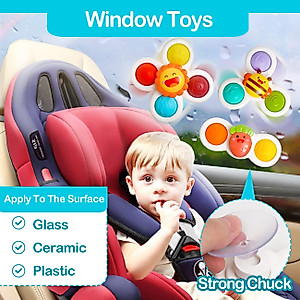 NAODONGLI 3PCS Suction Cup Toy for Baby 12-18 Months Spinning Sensory High Chair Toys Car Window Airplane Travel Toys First Birthday Easter Gift for Toddlers 1 2 3 Year Old Boys Girls