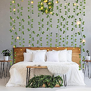 JACKYLED 84Ft 12 Pack Artificial Ivy Garland Fake Plants, Ivy Leaves with CE Certified 80 LED String Lights, Hanging Ivy Lights for Aesthetic Bedroom Garden Party Wall Room Decor