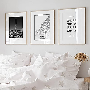 Dear Mapper Dubai View Abstract Road Modern Map Art Minimalist Painting Black and White Canvas Line Art Print Poster Art Print Poster Home Decor (Set of 3 Unframed) (12x16inch)