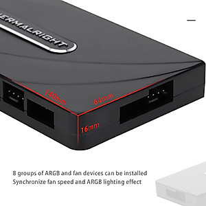 Thermalright ARGB Fan HUB Controller Support 8 Groups of Fans, 8-Port 4 Pin PC Fan Controller, 5V-3Pin ARGB Fan Hub, Strong Paste+Magnetic Suction, SATA Power Cord(12V 4-pin RGB is not Supported)