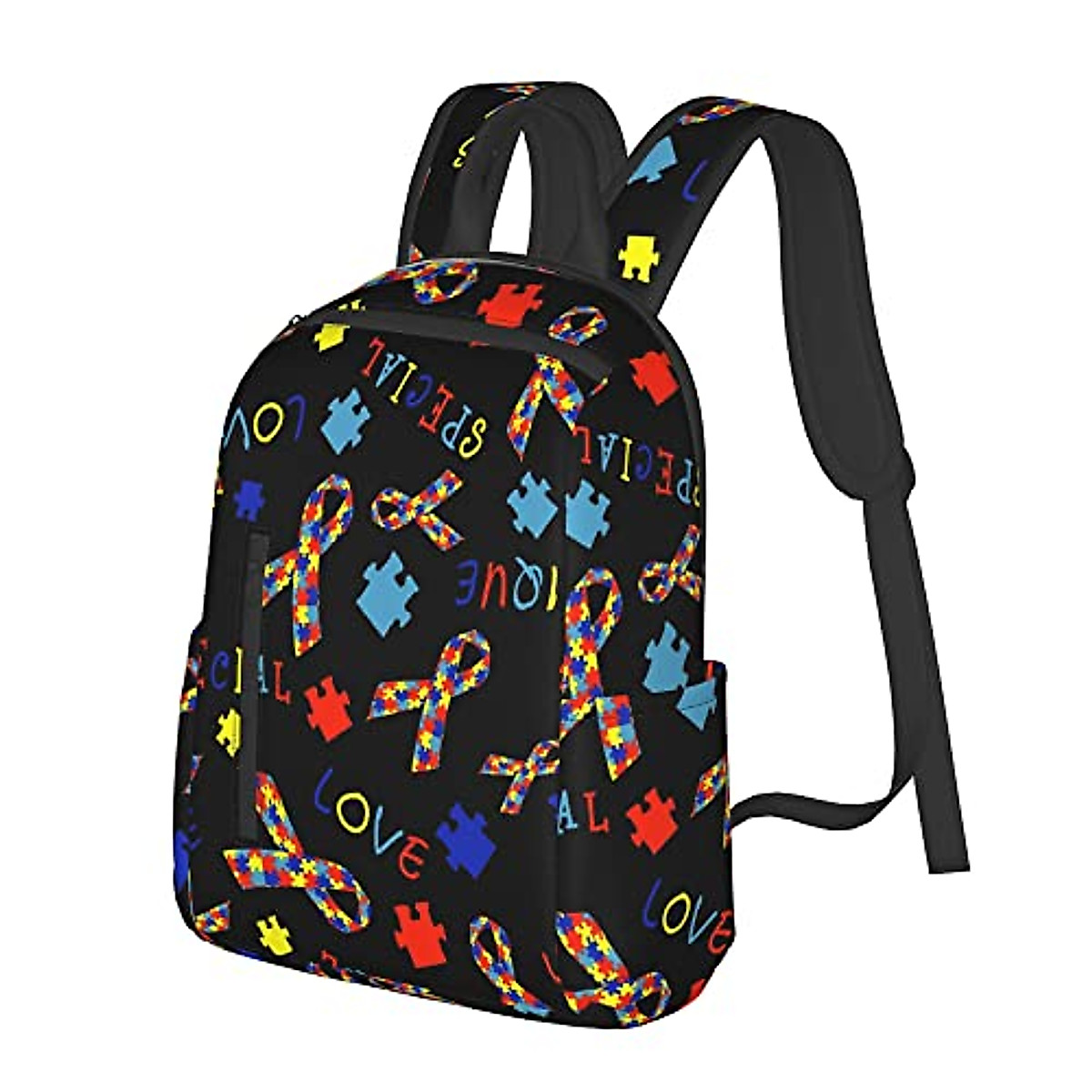 SWEET TANG Backpack for Autism Awareness Ribbon Black Bookbag