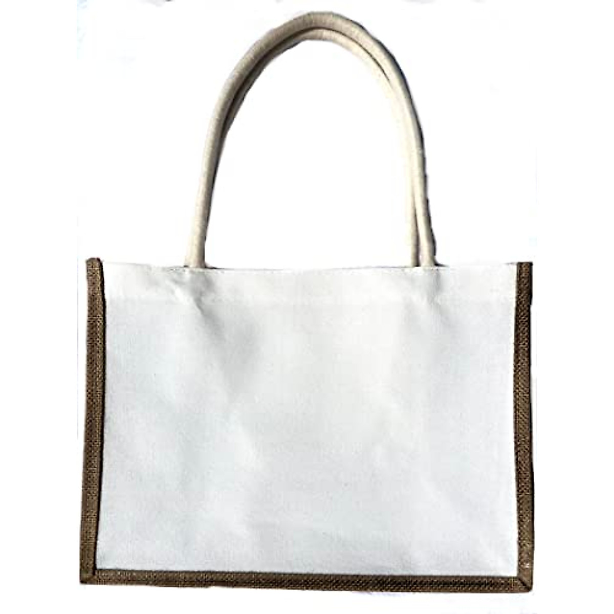 2 Jute Burlap Tote Bags with Soft Carry Handle, 1 Large Tote w/button closure and 1 Small. (Large & Small Bag)