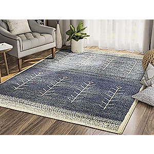 Abani Southwestern Distressed Vintage Style Area Rug, Mesa Collection - Blue & Beige Plant Stalk Design 3'x5' Accent Rug Rugs