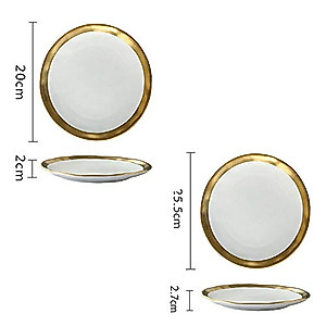 KOWMcp Dinner Plates Ceramic Plate, Restaurant Steak Plate, Dessert Plate, Salad Plate, Gilded White Matte Retro Ceramic Plate (Size : Small)