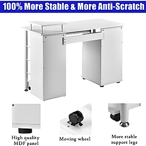 Tenouvos Best Computer Desk Writing Study Desk,Modern Style Home Office Desk,Laptop PC Table Workstation with 2 Drawers,CPU Pedestal,Shelf and Pull-Out Keyboard Tray,Quick Assembly (White)