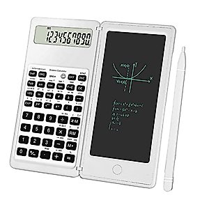 Scientific Calculator, Collapsible Engineering Calculator with Erasable Writing Tablet,10-Digit LCD Display Pocket Calculator for School Office Meeting Rooms Construction Financial(White)
