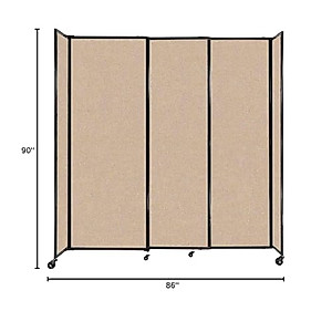 Versare Straightwall Sliding Portable Wall Partition | Freestanding Office Dividers | Locking Wheels | Temporary Room Separator | 7'2'' Wide x 7'6'' Tall Beige Fabric Panels