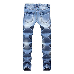 Men's Ripped Distressed Destroyed Straight Fit Washed Denim Jeans(405 Blue, 48)