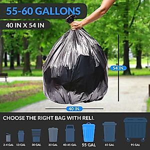 Reli. Easy Grab Trash Bags, 55-60 Gallon (150 Count), Made in USA | Star Seal Super High Density Rolls (Heavy Duty Can Liners, Garbage Bags, Bulk Contractor Bags 50, 55, 60 Gallon Capacity) - Black