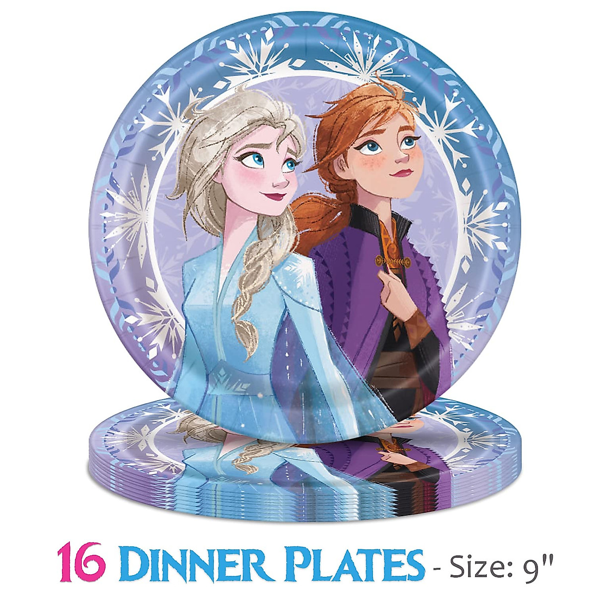 Disney Licensed Frozen Birthday Party Supplies for 16 People. Large Plates, Napkins, Elsa & Anna Centerpieces, Banner, Swirls, Table Cover. Quality Disposable Decorations for Frozen Movie Party
