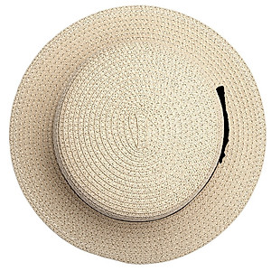 Ayliss Women Bowknot Straw Hat Summer Fedoras Boater Sun Hat,Light Khaki