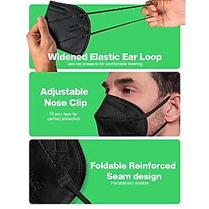 Boncare KN95 Face Mask 30 PCs, 5-Layer Black Face Mask for Men & Women Filter Efficiency≥ 95%, Breathable and Comfortable, Black