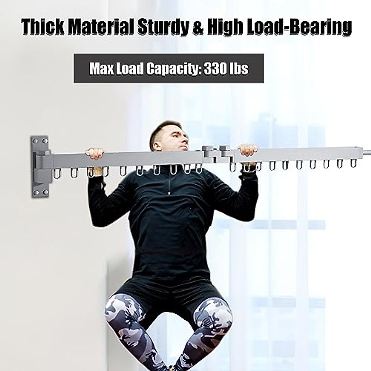 Bakala Retractable Clothes Drying Rack, Wall Mounted Space Saver Heavy Duty Laundry Clothes Hanger Rack with Towel Bar, Collapsible Clothes Dry Racks for Balcony, Mudroom, Bedroom