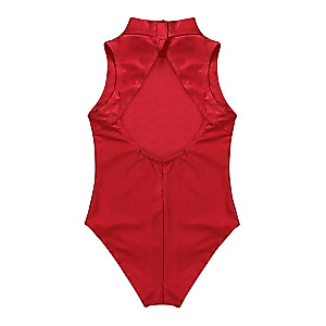 winying Girls Mock Neck Cut Out Back Sleeveless Gymnastics Leotard Ballet Dance Jumpsuit Red 7-8