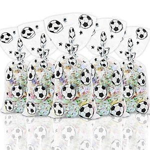 100 Pieces Soccer Goodie Bags, Football Treat Bags Party Favors Clear Candy Cello Bags with Sliver Twist Ties, Football Birthday Party Supplies for Boys Kids Team Gift Snack Bags