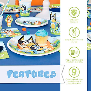 Unique Bluey Birthday Party Supplies | Serves 16 Guests | Bluey Party Supplies | Bluey Party Decorations | Banner, Table Cloth, Dinner & Cake Plates, Napkins, Sticker | Officially Licensed