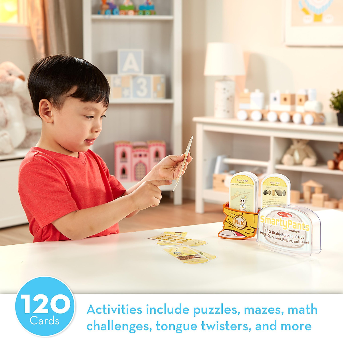 Melissa & Doug Smarty Pants Preschool Card Set Educational Activity With 120 Brain-Building Questions, Puzzles, and Games