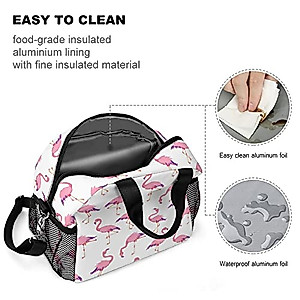 Funny Pink Flamingos Printed Lunch Box Tote Bag with Handles and Shoulder Strap for Men Women Work Picnic