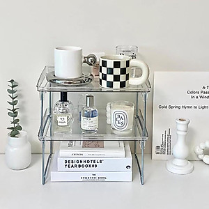 BFLCTTBD 2pcs Clear Acrylic Foldable Shelves Cabinet Storage Organizer Shelf Rack Countertop Stackable Shelve for Kitchen Bathroom