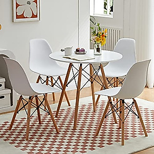 ATSNOW 31.5 in Mid Century Modern White Round Dining Table, Small Circle Table for Living Room Bedroom Kitchen