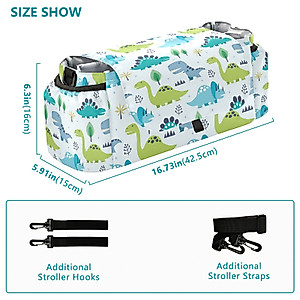 RunningBear Dinosaurs Universal Baby Stroller Organizer Stroller Bag Organizer with Cup Holders Universal Stroller Caddy for Stroller Strorage