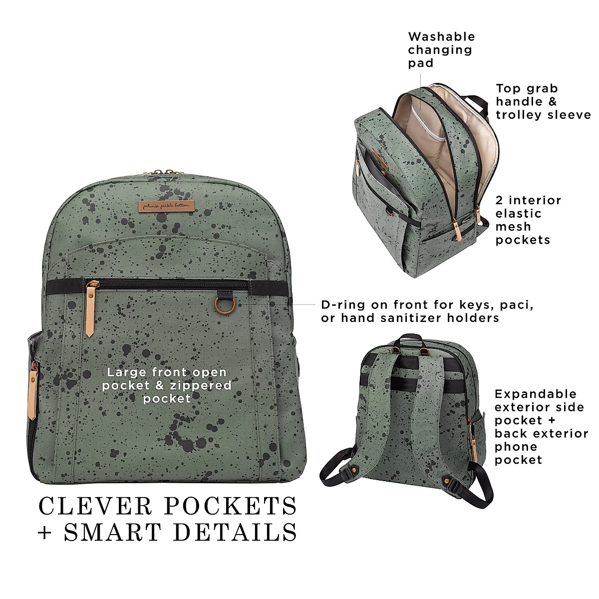 Petunia Pickle Bottom 2-in-1 Provisions Backpack | Designed for Busy Parents | Spacious Main Compartment for Carrying Essentials | Olive Ink Blot